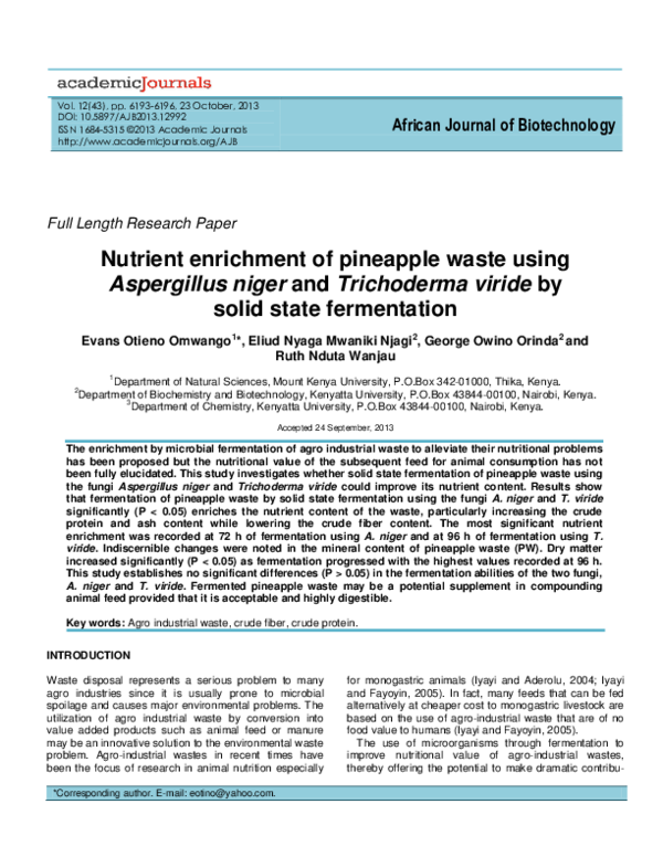 (PDF) African Journal of Biotechnology Nutrient enrichment of pineapple ...