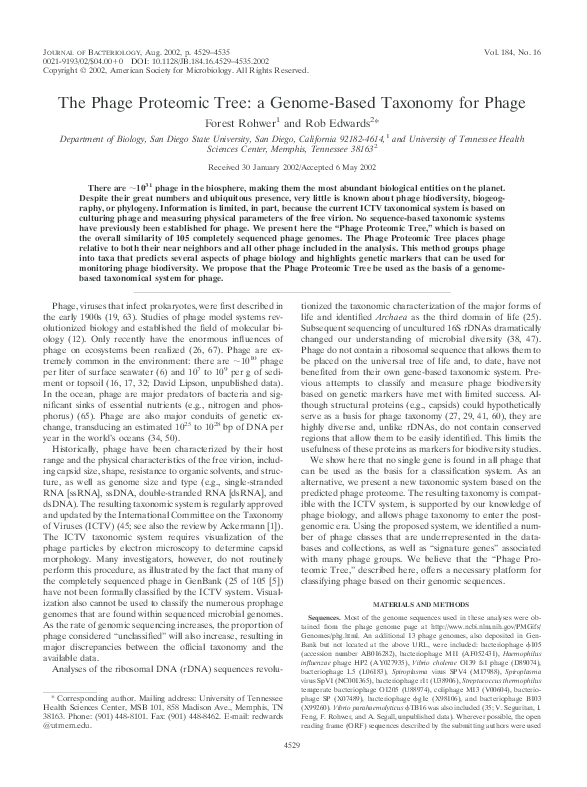 (PDF) The Phage Proteomic Tree: a Genome-Based Taxonomy for Phage