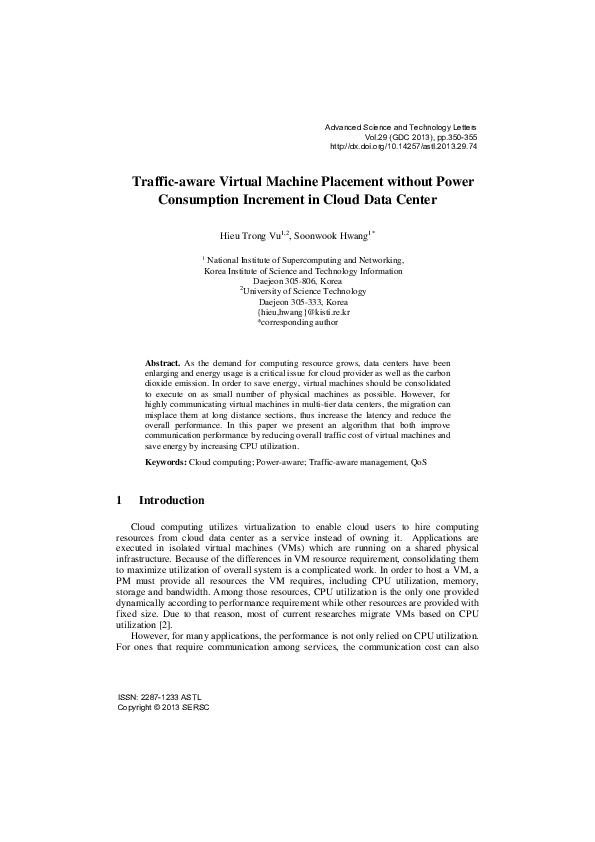 (PDF) Traffic-aware Virtual Machine Placement without Power Consumption Increment in Cloud Data ...