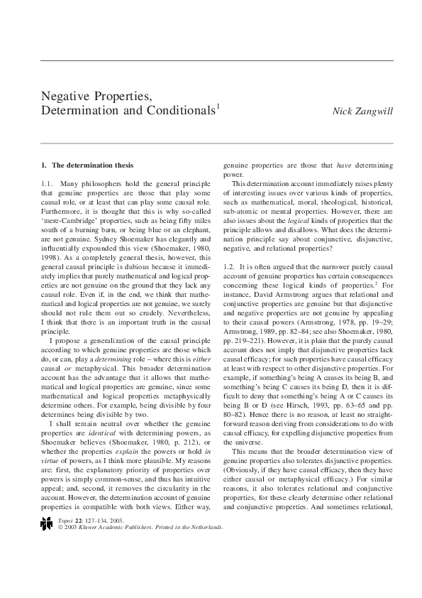 (PDF) Negative Properties, Determination and Conditionals | nick ...