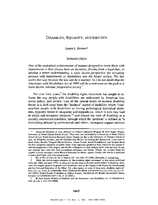 (PDF) Disability, Equality, and Identity