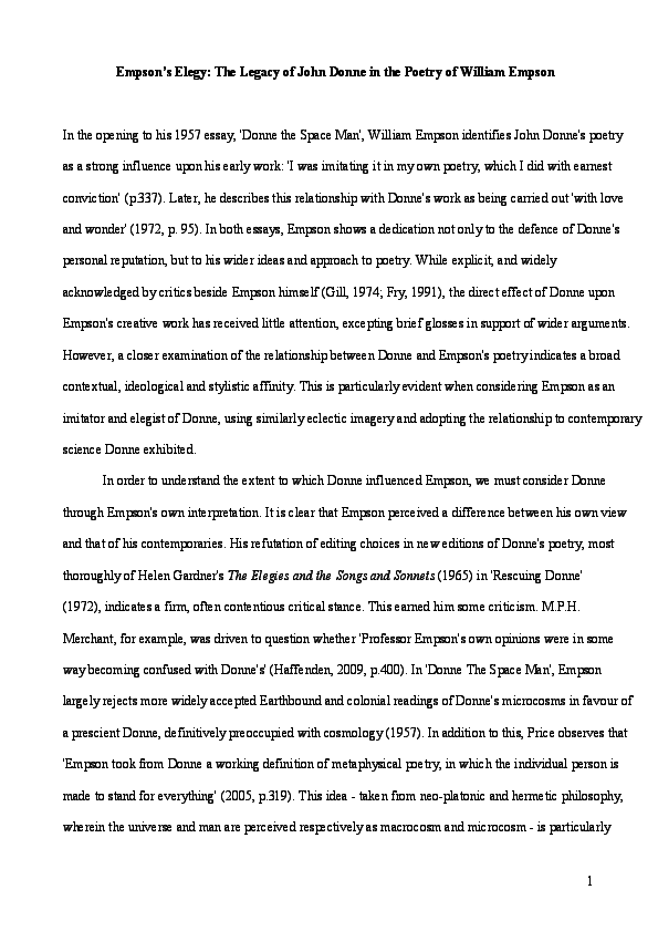 (PDF) Empson’s Elegy: The Legacy of John Donne in the Poetry of William ...