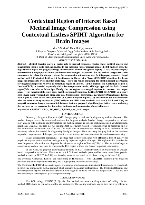 (PDF) Contextual Region of Interest Based Medical Image Compression using Contextual Listless ...