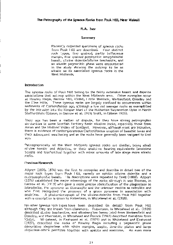 (PDF) The Petrography of the Igneous Rocks from Pouk Hill, Near Walsall