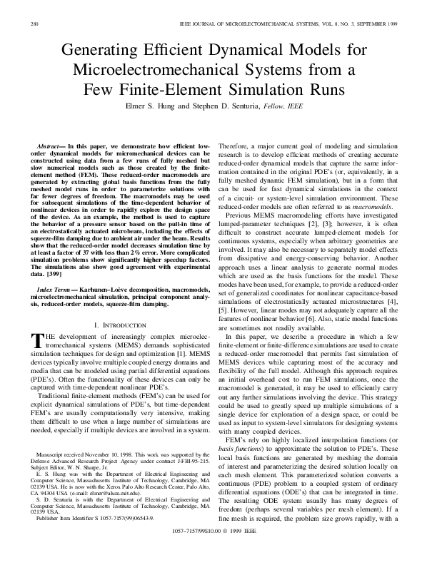 (PDF) Generating Efficient Dynamical Models for Microelectromechanical Systems from a Few Finite ...