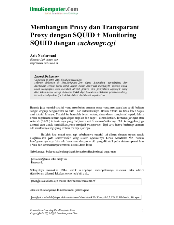 Pdf Membangun Proxy Dan Transparant Proxy Dengan Squid Monitoring