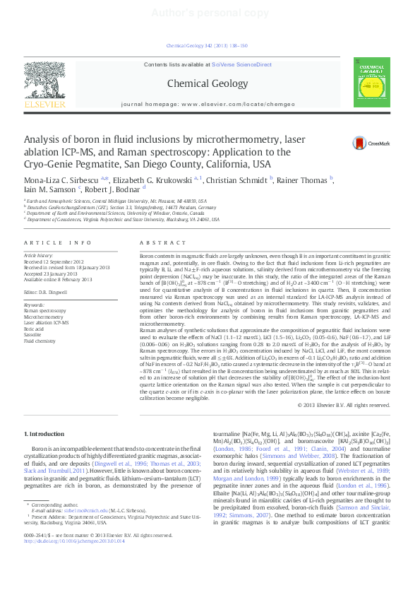 (PDF) Analysis of boron in fluid inclusions by microthermometry, laser ...