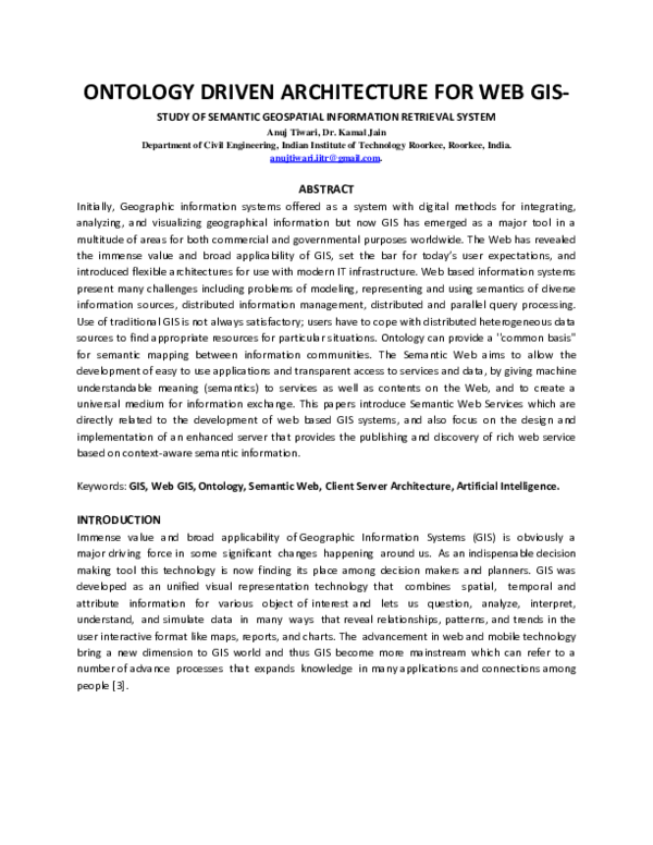 (PDF) ONTOLOGY DRIVEN ARCHITECTURE FOR WEB GIS