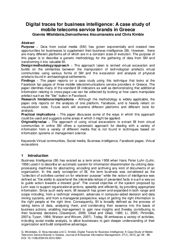 (PDF) Digital traces for business intelligence: A case study of mobile ...