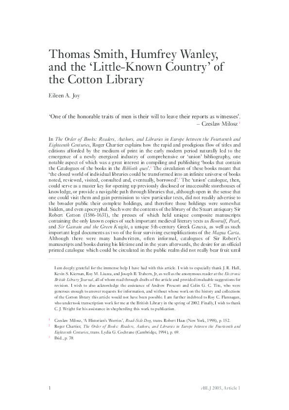 (PDF) Thomas Smith, Humfrey Wanley, and the Little Known Country of the ...