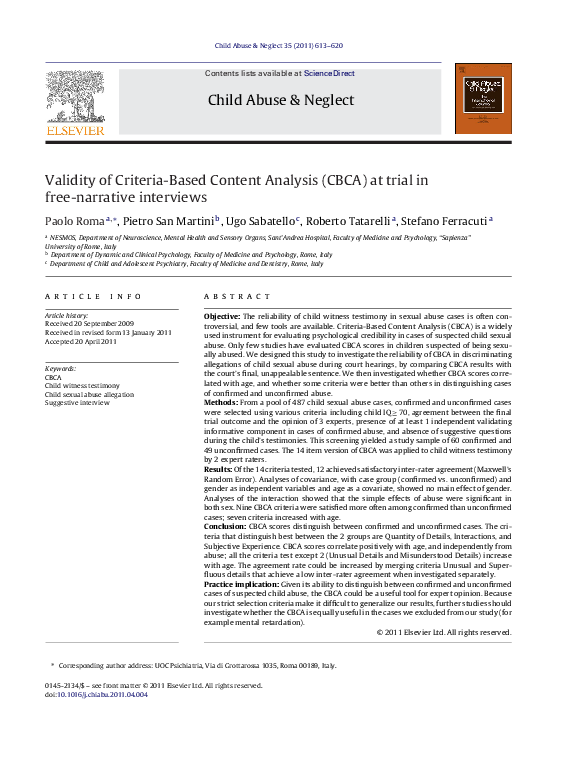 (PDF) Validity of Criteria-Based Content Analysis (CBCA) at trial in ...