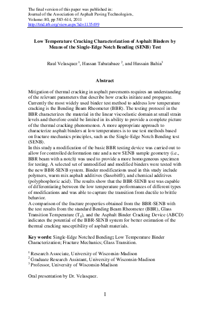 (PDF) Low Temperature Cracking Characterization of Asphalt Binders by ...