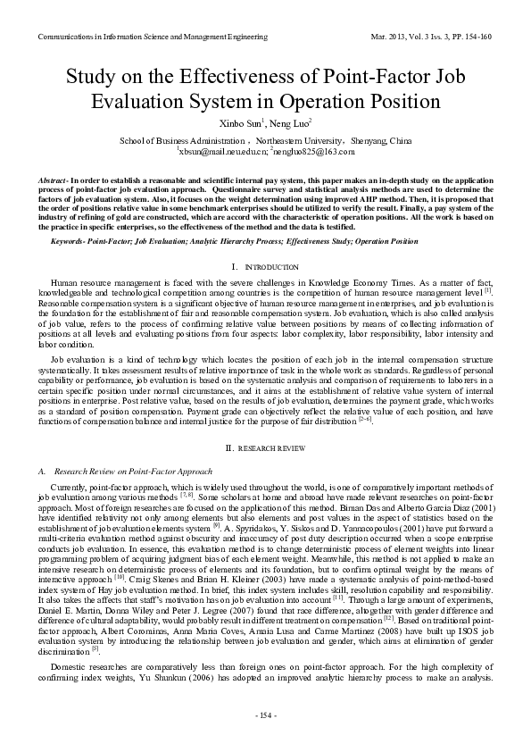 (PDF) Study on the Effectiveness of Point-Factor Job Evaluation System in Operation Position