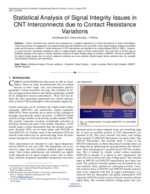 Pdf Statistical Analysis Of Signal Integrity Issues In Cnt