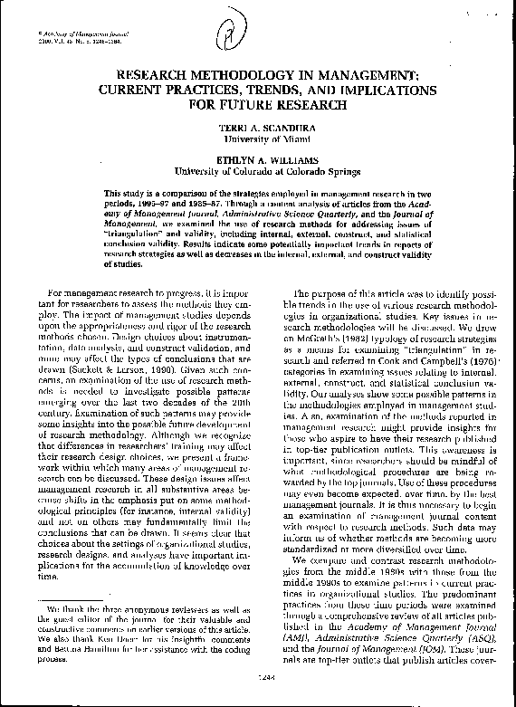 (PDF) RESEARCH METHODOLOGY IN MANAGEMENT: CURRENT PRACTICES, TRENDS ...