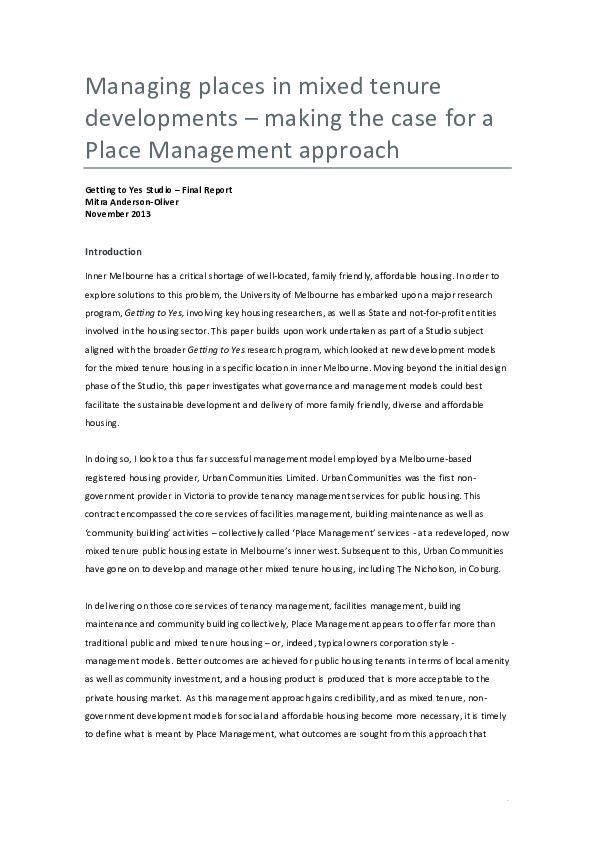 (PDF) Managing Places in Mixed-Tenure Developments - the Place ...
