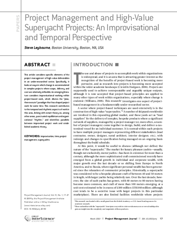 (PDF) Project management and high‐value superyacht projects: An ...