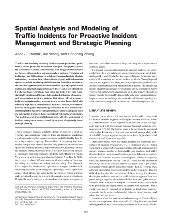 (PDF) Spatial analysis and modeling of traffic incidents for proactive ...
