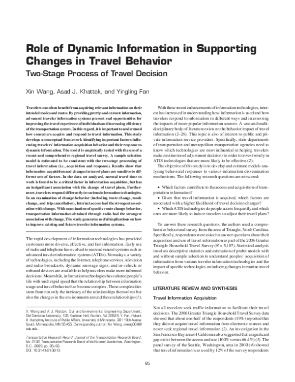 (PDF) The Role of Dynamic Information in Supporting Travel Behavior ...