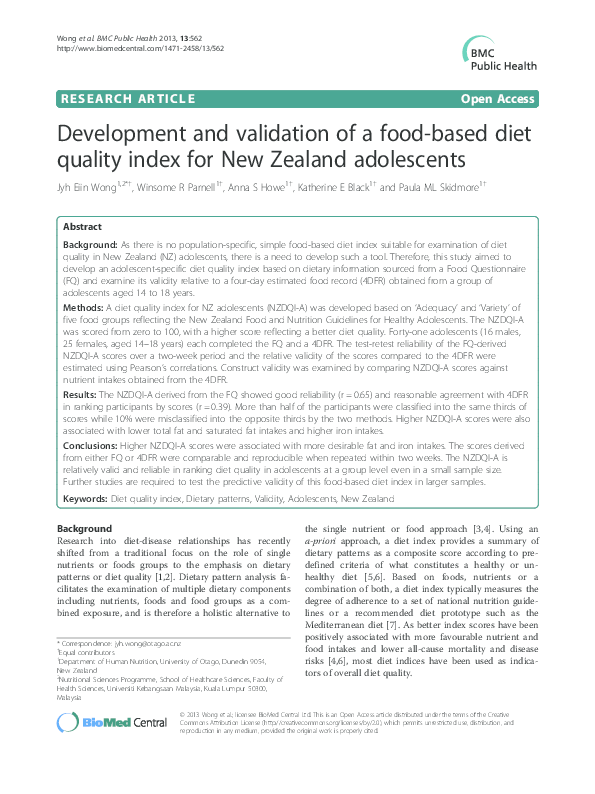 (PDF) Development and validation of a food-based diet quality index for ...