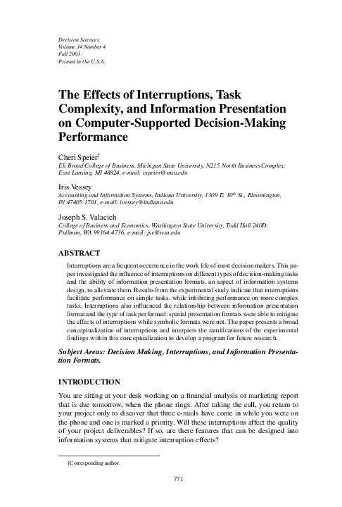 (PDF) The Effects of Interruptions, Task Complexity, and Information Presentation on Computer ...