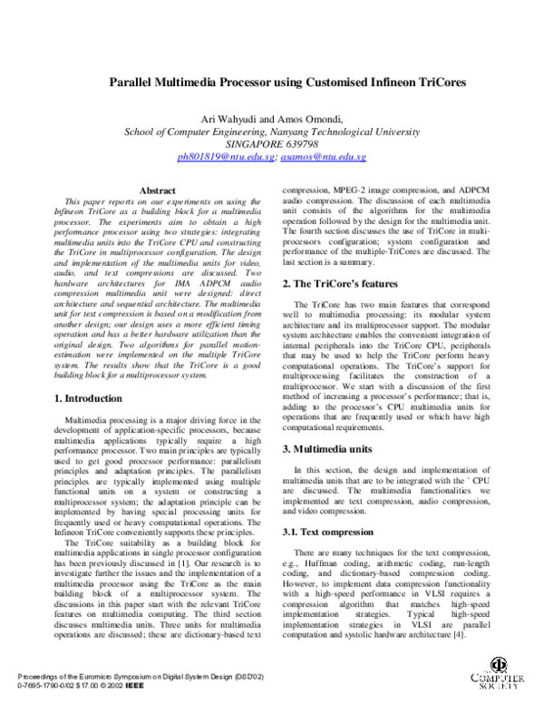 (PDF) Parallel Multimedia Processor using Customised Infineon TriCores