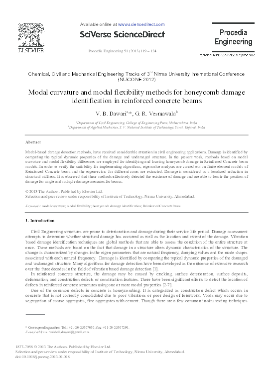 (PDF) Modal curvature and modal flexibility methods for honeycomb damage identification in ...
