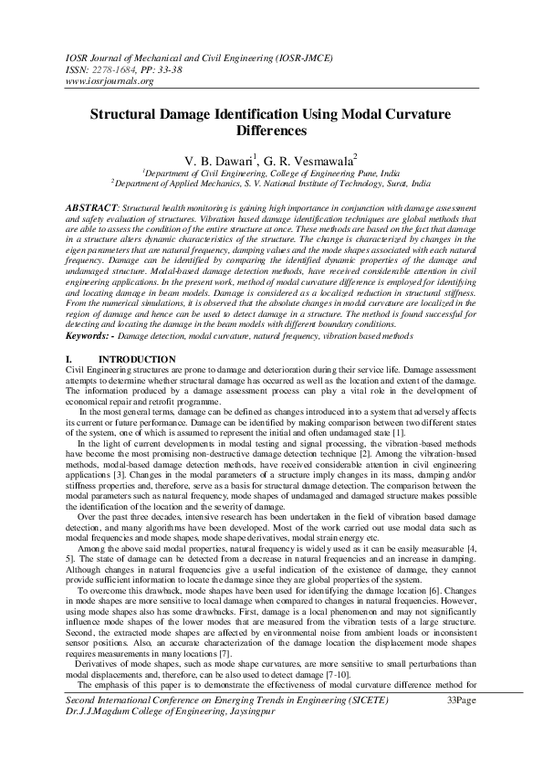(PDF) Structural Damage Identification Using Modal Curvature Differences