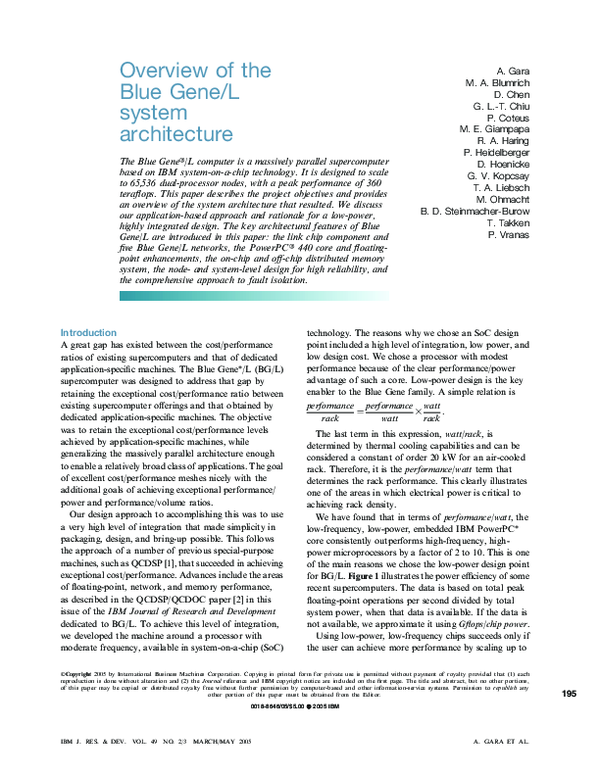 (PDF) Overview of the Blue Gene/L system architecture | Dong Chen ...