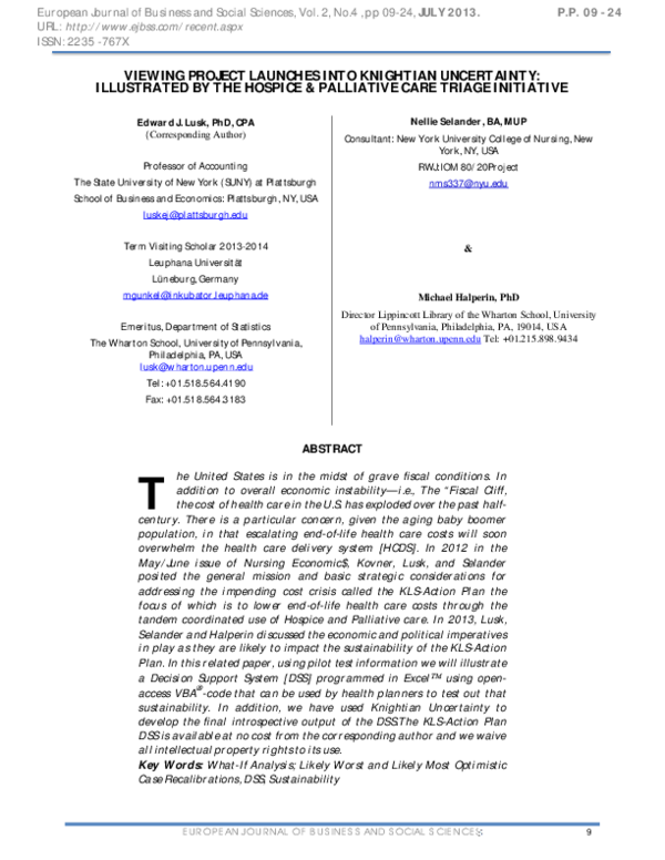 (PDF) VIEWING PROJECT LAUNCHES INTO KNIGHTIAN UNCERTAINTY: ILLUSTRATED ...