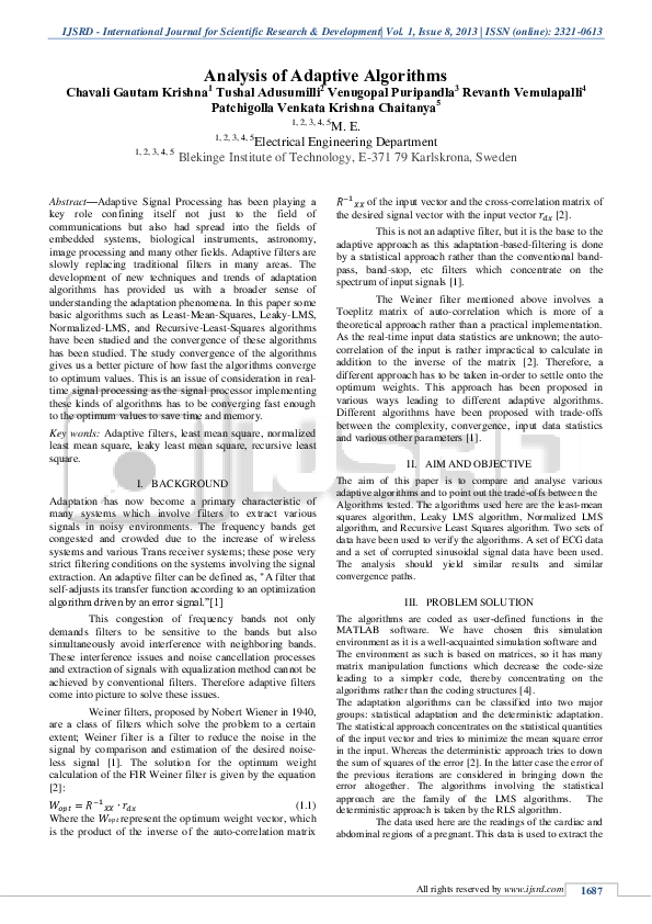 Pdf Analysis Of Adaptive Algorithms