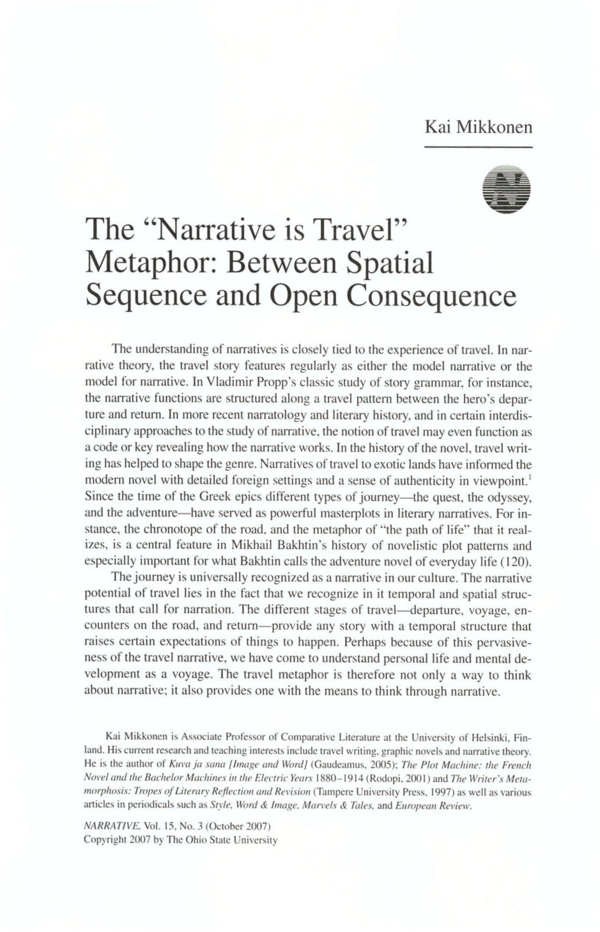 (PDF) The "Narrative is Travel" Metaphor: Between Spatial Sequence and ...