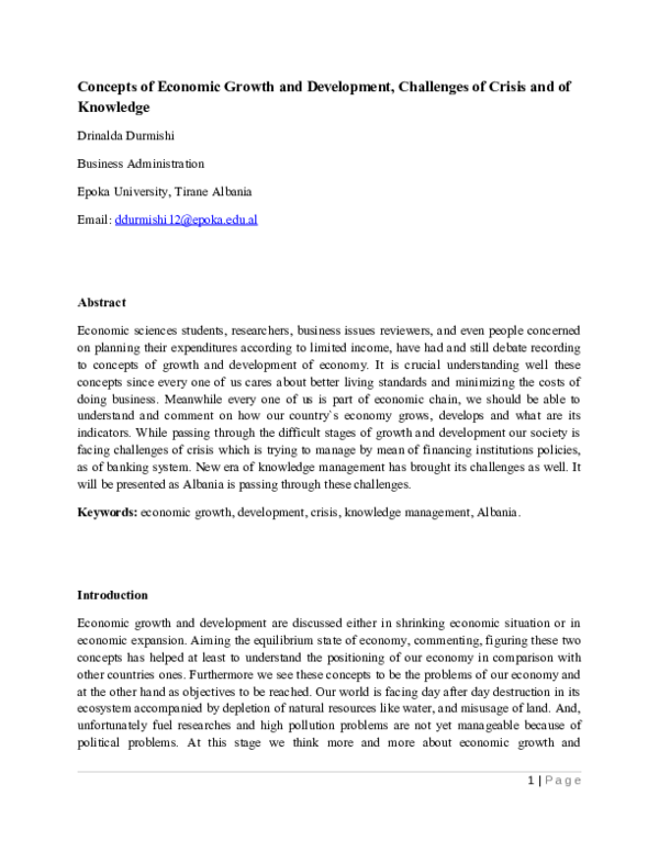 (DOC) Concepts of Economic Development. Challenges of Crisis and of ...