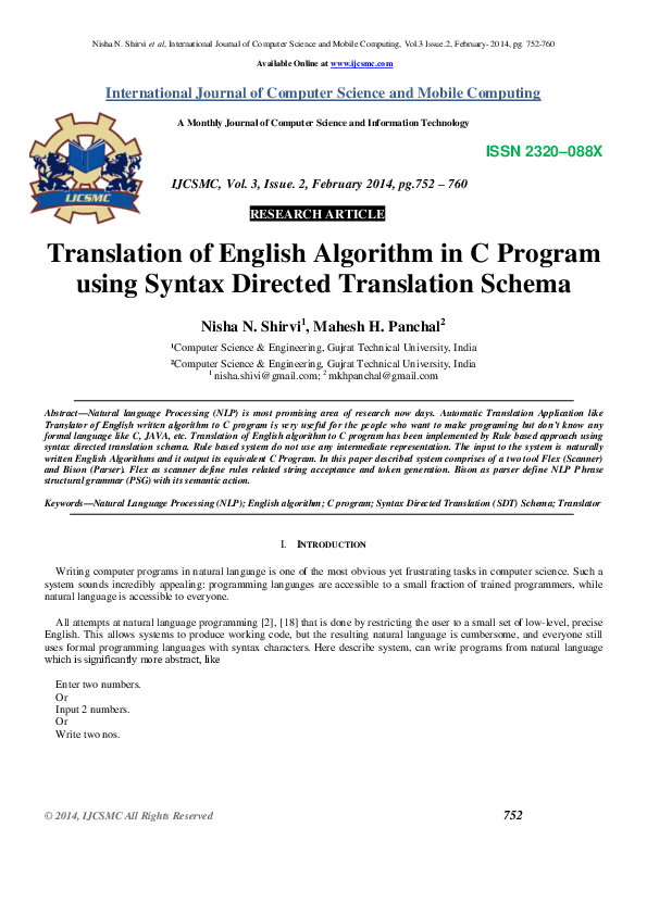 Pdf Translating English Algorithms To C Code