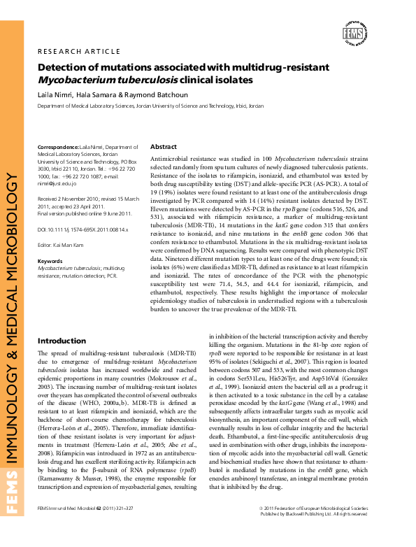 Pdf Molecular Detection Of Drug Resistance To Ofloxacin And Kanamycin In Mycobacterium
