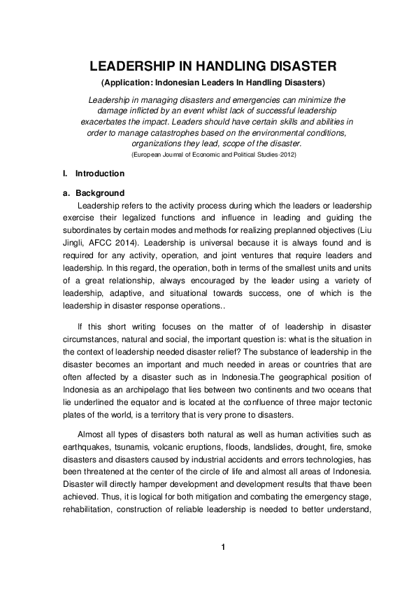 (DOC) LEADERSHIP IN HANDLING DISASTER