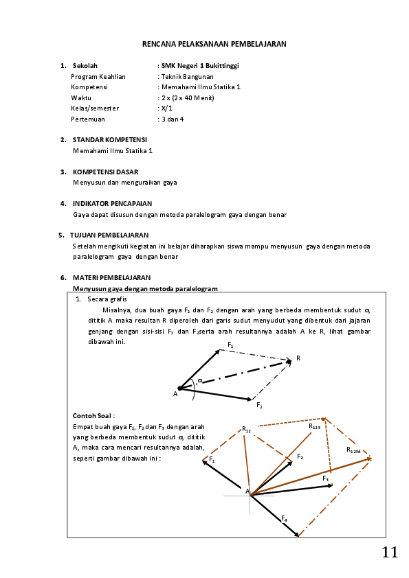 RPP Statika Semester 1 pertemuan 3,4,5,6 kelas X TGB SMK