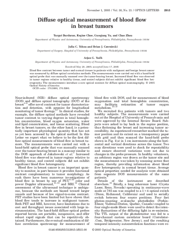 (PDF) Diffuse optical measurement of blood flow in breast tumors | Turgut Durduran - Academia.edu
