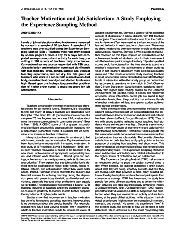(PDF) Psychology Teacher Motivation and Job Satisfaction: A Study ...