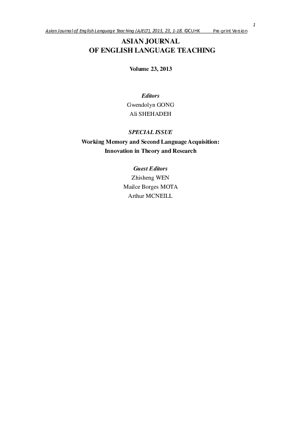(PDF) Wen, Zhisheng, Mailce Borges Mota & Arthur McNeill. (2013). Working memory and SLA ...