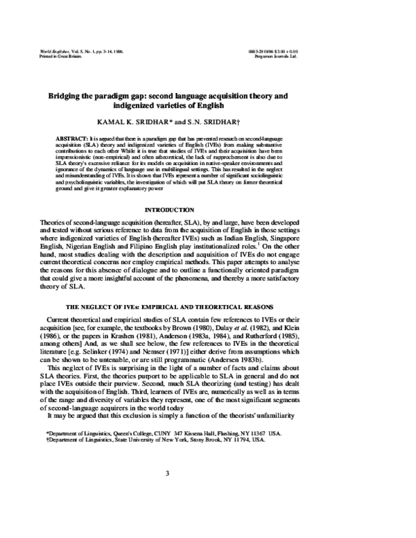 (PDF) Bridging the paradigm gap: second language acquisition theory and ...
