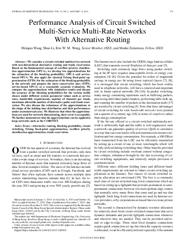 Pdf Performance Analysis Of Circuit Switched Multi Service Multi Rate Networks With
