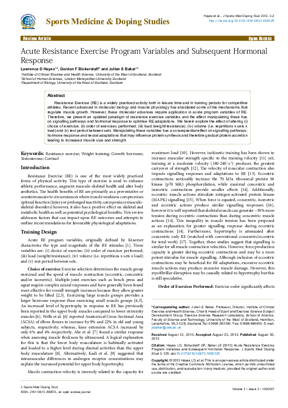 (PDF) Acute Resistance Exercise Program Variables and Subsequent ...
