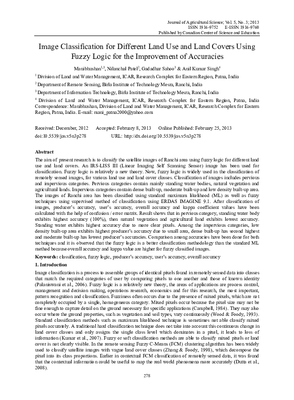 Pdf Image Classification For Different Land Use And Land Covers Using Fuzzy Logic For The