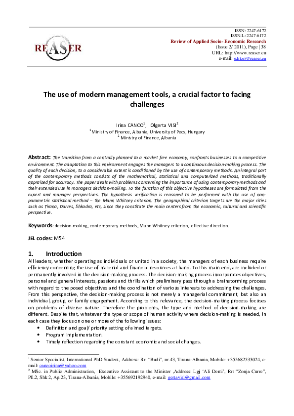 (PDF) The use of modern management tools, a crucial factor to facing ...