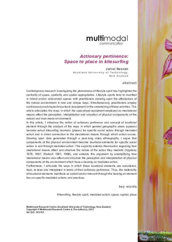 (PDF) Actionary Pertinence: Space to place in kitesurfing