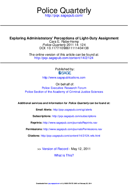(PDF) Exploring Administrator's Perceptions of Light Duty Assignment