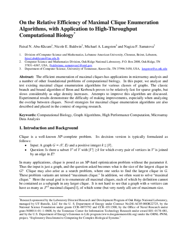Pdf On The Relative Efficiency Of Maximal Clique Enumeration Algorithms With Application To