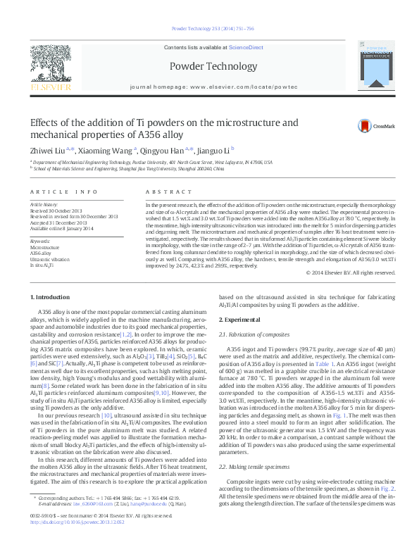 (PDF) Effects of the addition of Ti powders on the microstructure and mechanical properties of ...