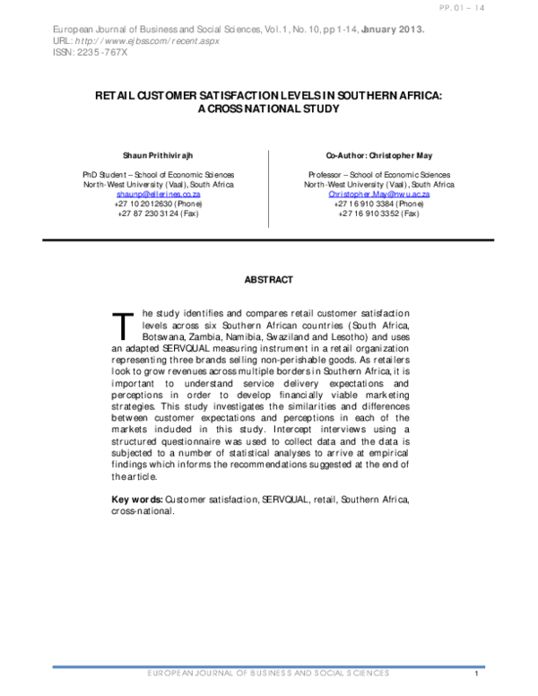 (PDF) RETAIL CUSTOMER SATISFACTION